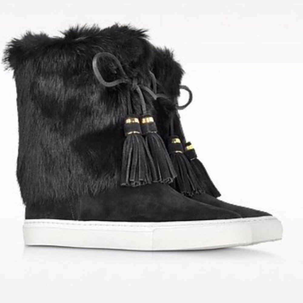 Tory Burch Angelica Suede And Faux Fur Tassel Booties - Gem